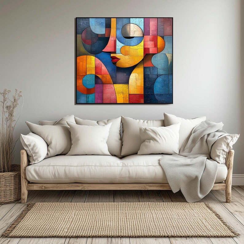 Colorful Geometric Cubist Portrait - Modern Abstract Art Oil Painting ...