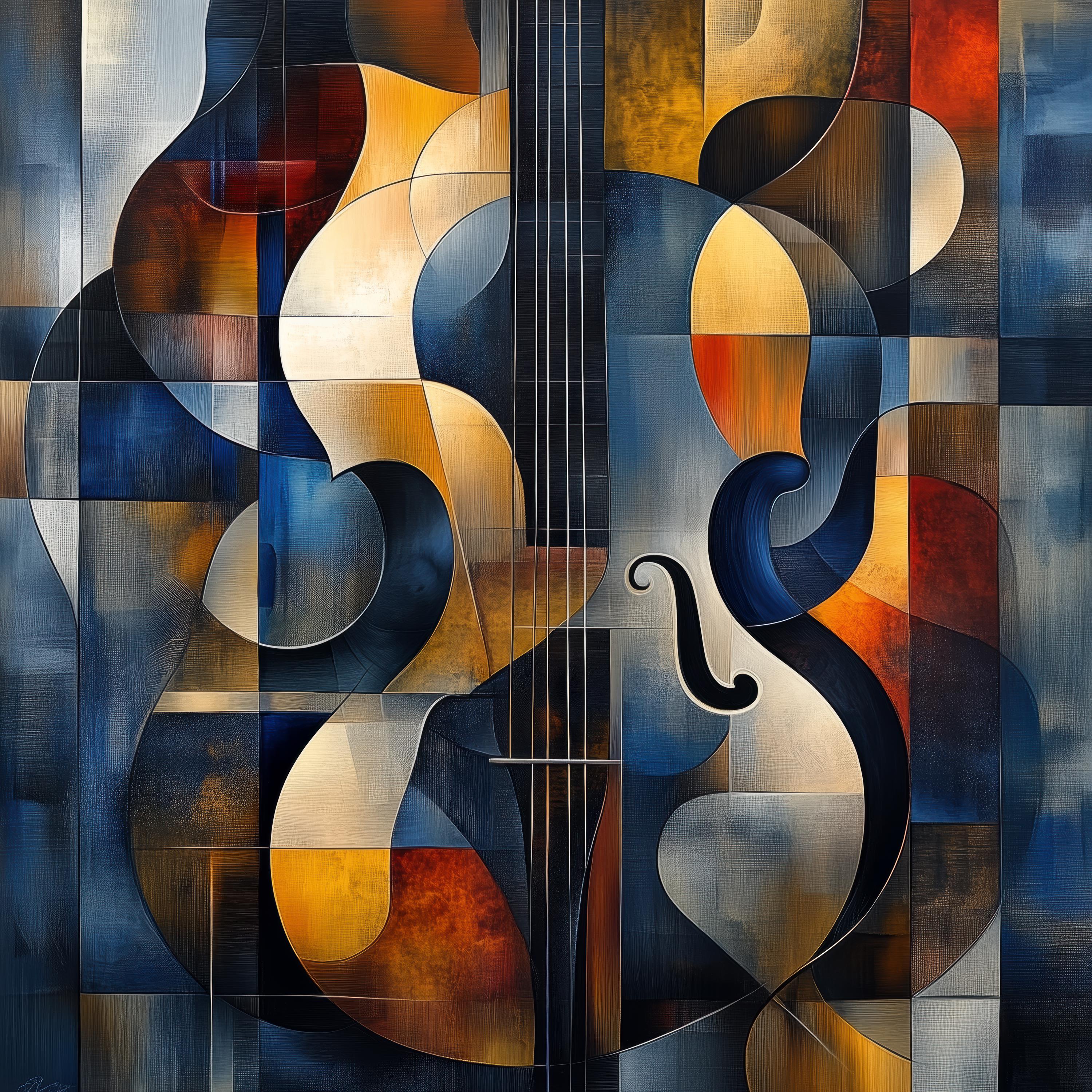 Abstract Geometric Guitar Art Print - Vibrant Cubist Music-inspired ...