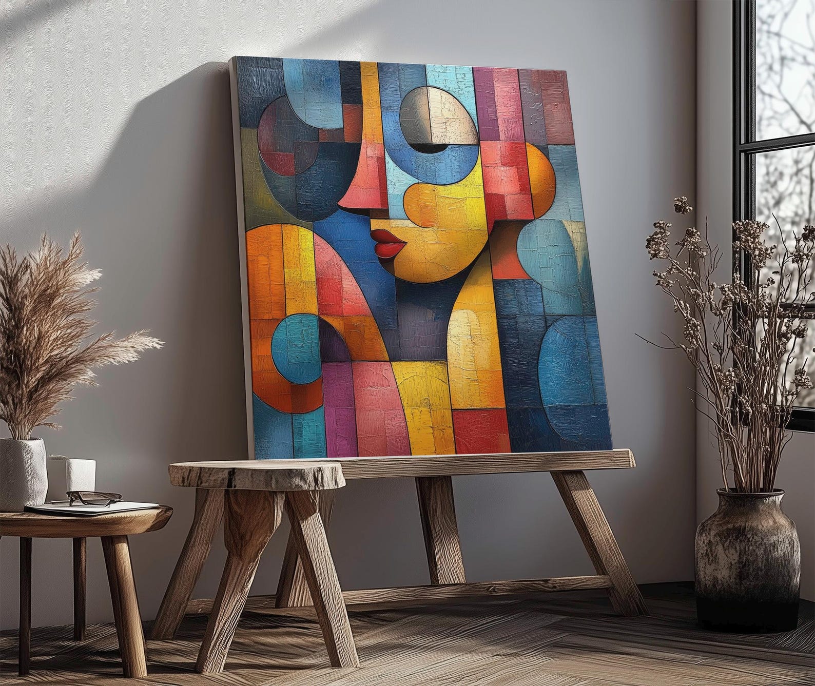Colorful Geometric Cubist Portrait - Modern Abstract Art Oil Painting ...