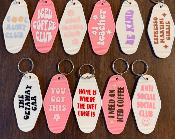 Cute Motel Keychain Custom Design and Personalized Permanent Vinyl ...