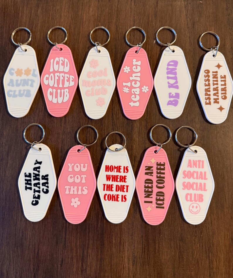 Cute Motel Keychain Custom Design and Personalized Permanent Vinyl ...