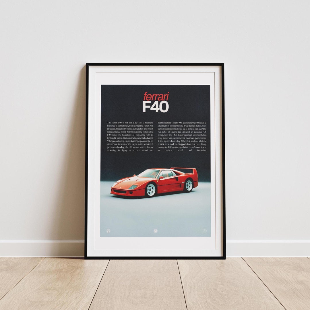 Ferrari F40 Poster | Vintage Automotive Wall Art | Classic Car Print - Etsy