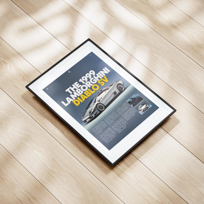 1999 Lamborghini Diablo SV Poster Supercar Vintage Wall Art Automotive ...