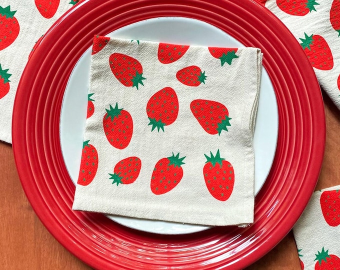 Cloth Napkins, Set of 4, Hand Printed Natural Flour Sack Cotton: Bold ...