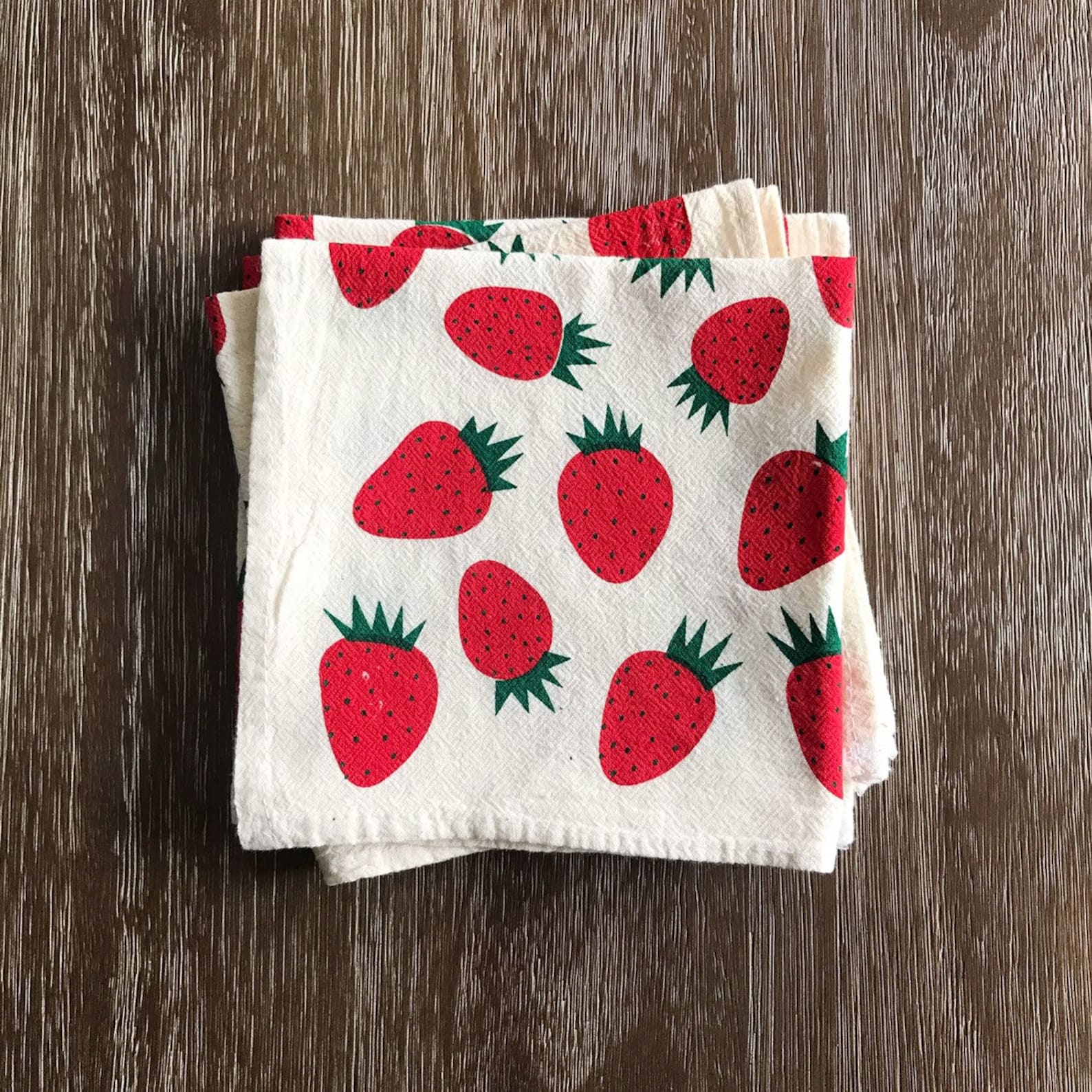 Strawberry Cloth Napkins Set of 4 Hand Printed Natural Flour - Etsy