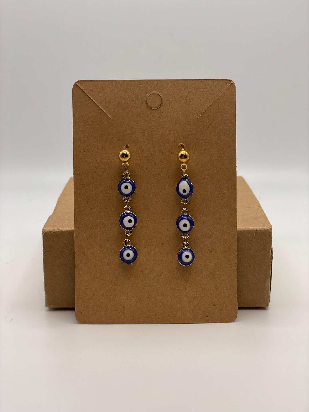 Blue and Gold Evil Eye Drop Earrings - Etsy