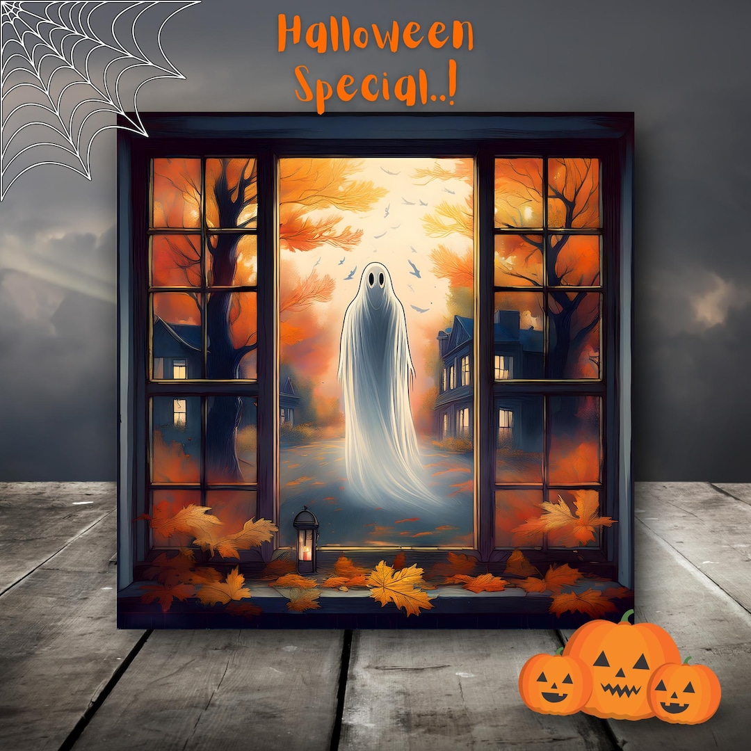 Ghost Looking Out a Window Spooky Ghost Print Halloween Home Decor ...