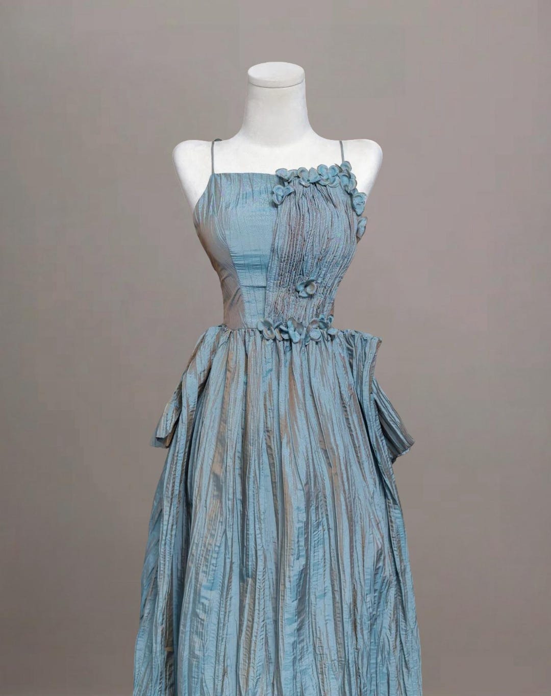 Fairy Blue Prom Dress, Flower Party Dress, Sleeveless Evening Dress ...