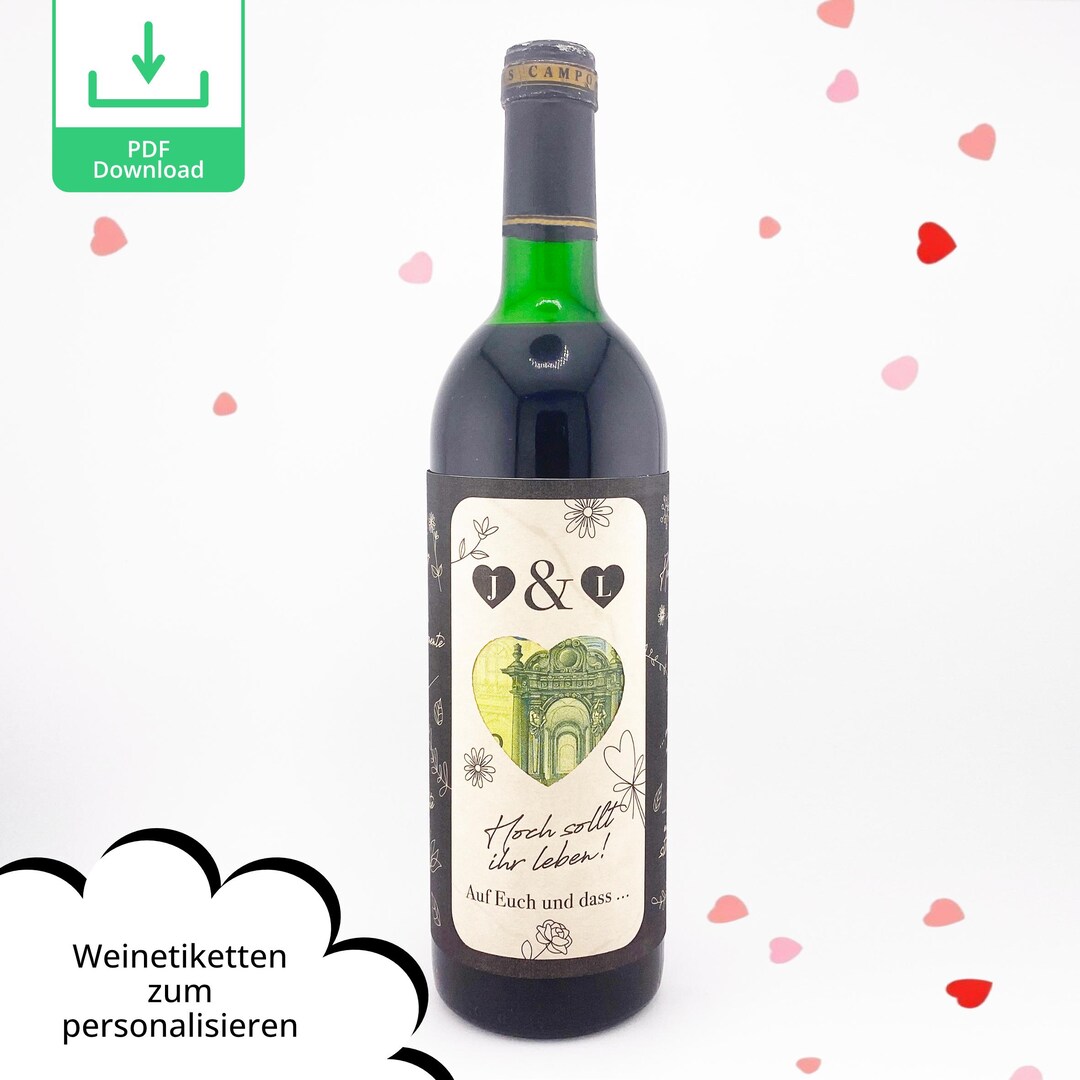 Print Template Cash Gift Wine Label Wedding Individually Personalized ...