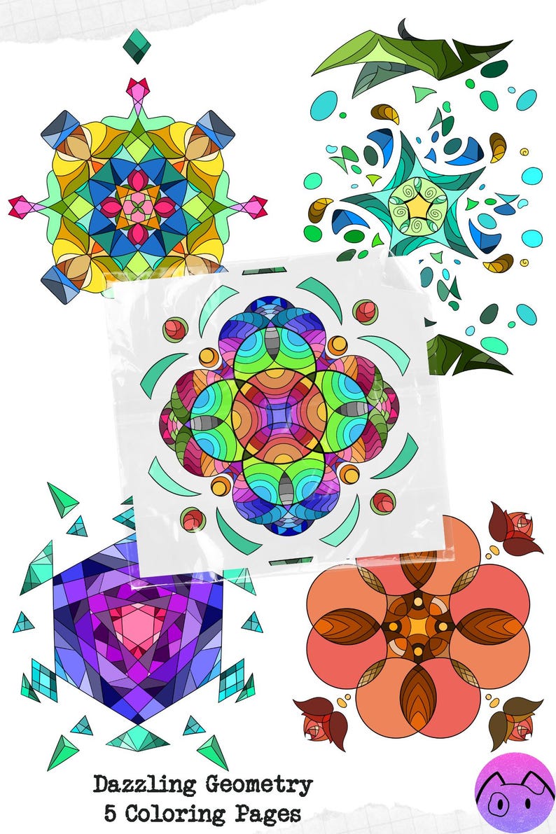 Dazzling Geometry ~ 5 Coloring Pages Set - Etsy