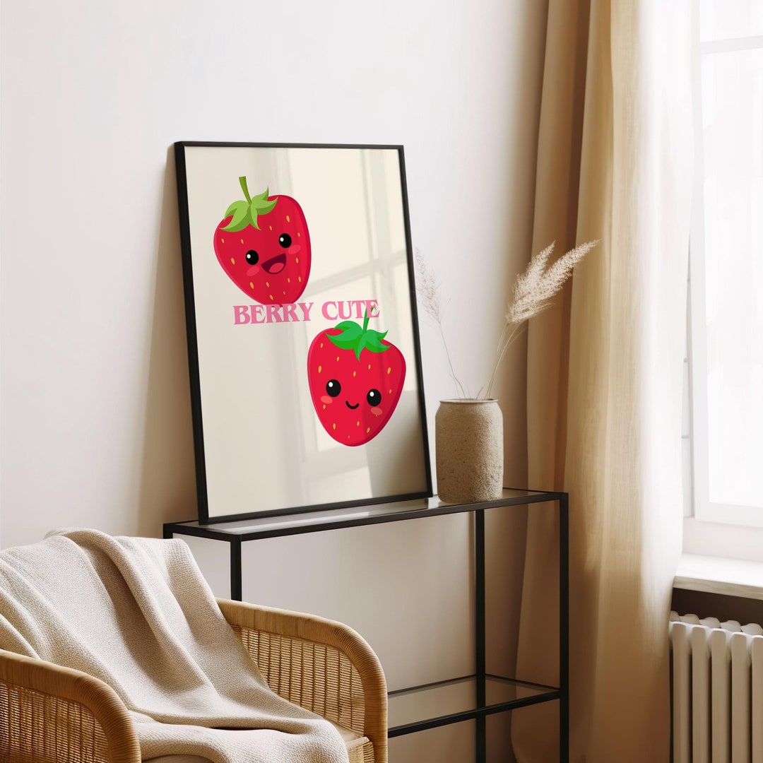 Berry Cute Home Poster Strawberry Wall Art for Kitchen & Living Room ...