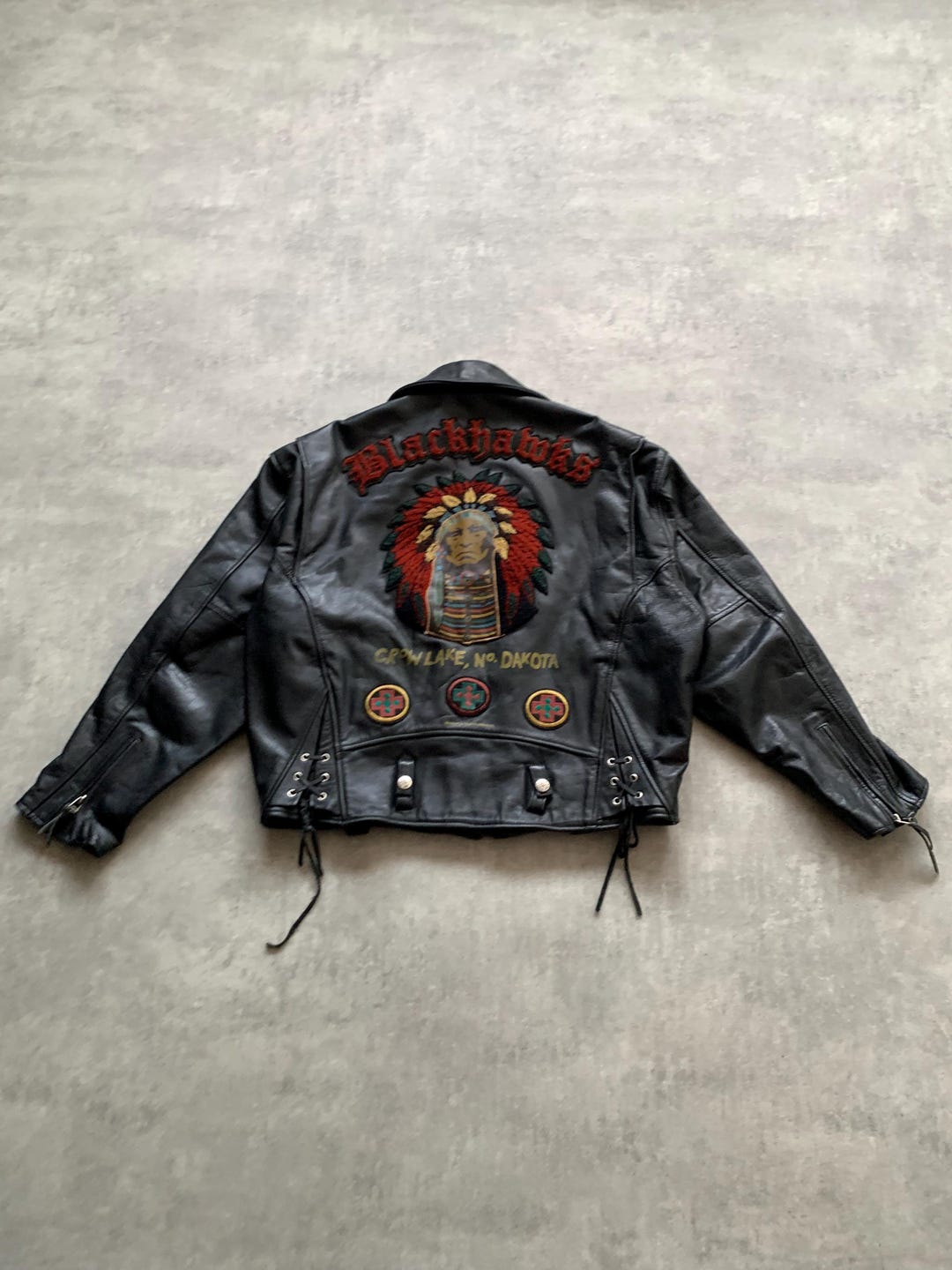 AVIREX 1994 Black Leather Jacket Blackhawks XXL Mens Motorcycle Moto ...