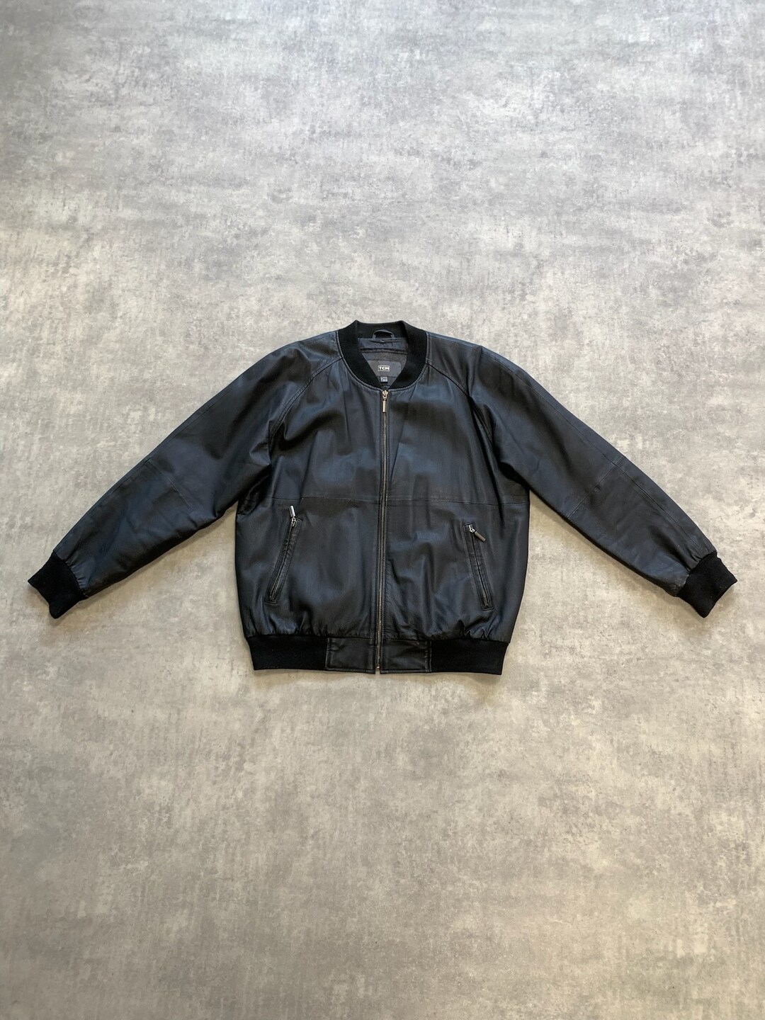 TCM Y2K Real Leather Bomber Genuine Jacket Mens Size M 48/50 Black Full ...