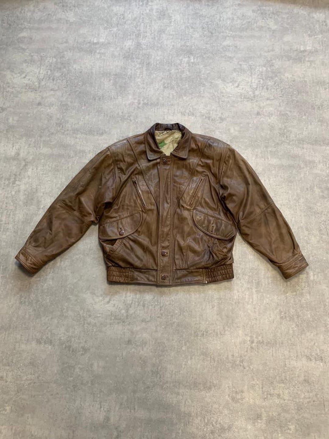 Trapper Echtes Leder Leather Jacket Size 46 Brown Bomber Jacket Moto - Etsy