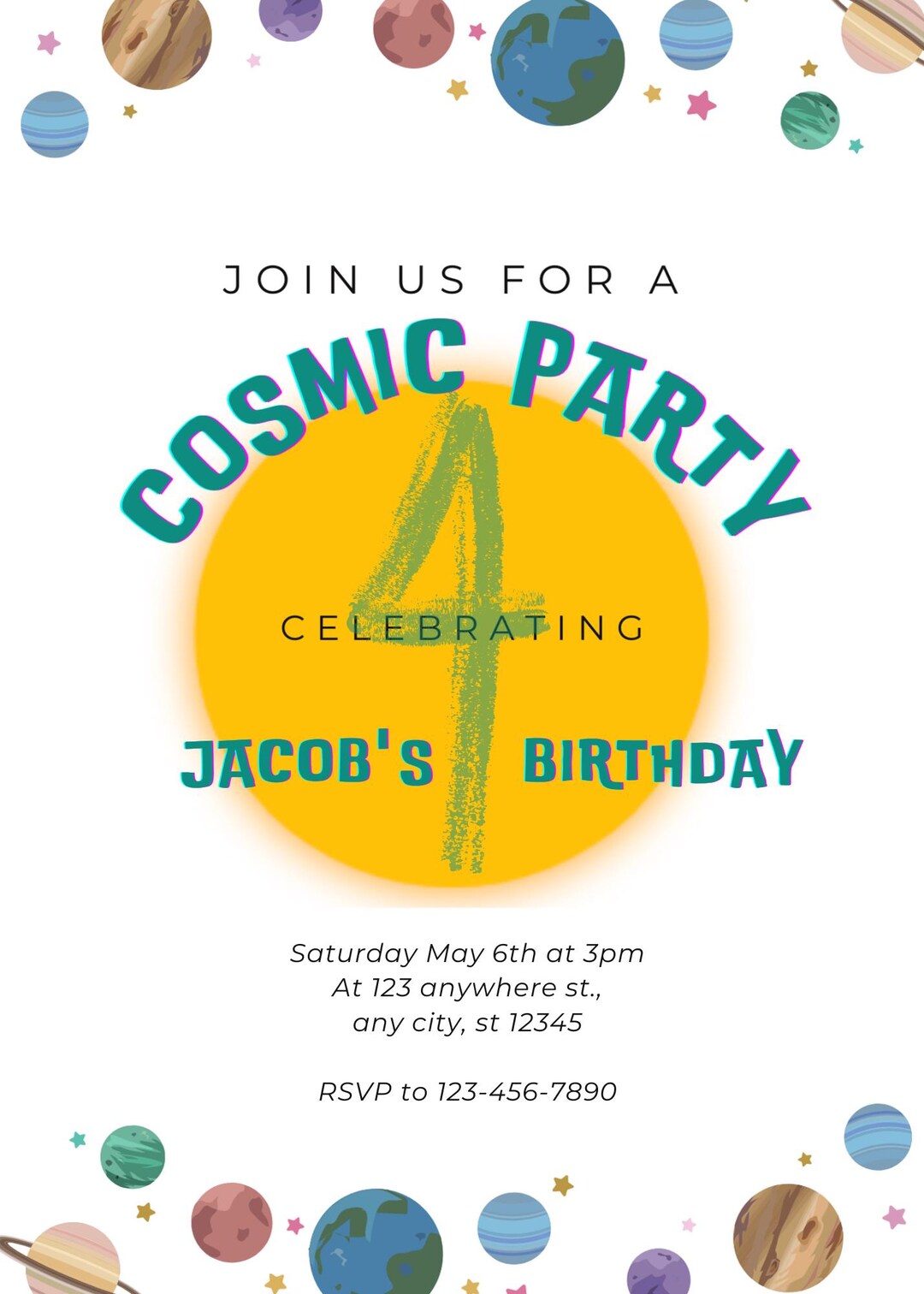 Space Theme Birthday Invitation – Planetary Solar System Design With ...