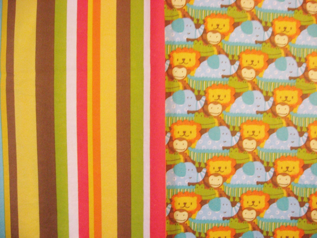 Zoo Animals Fabric and Coordinating Stripes / Two Cotton Fabrics ...