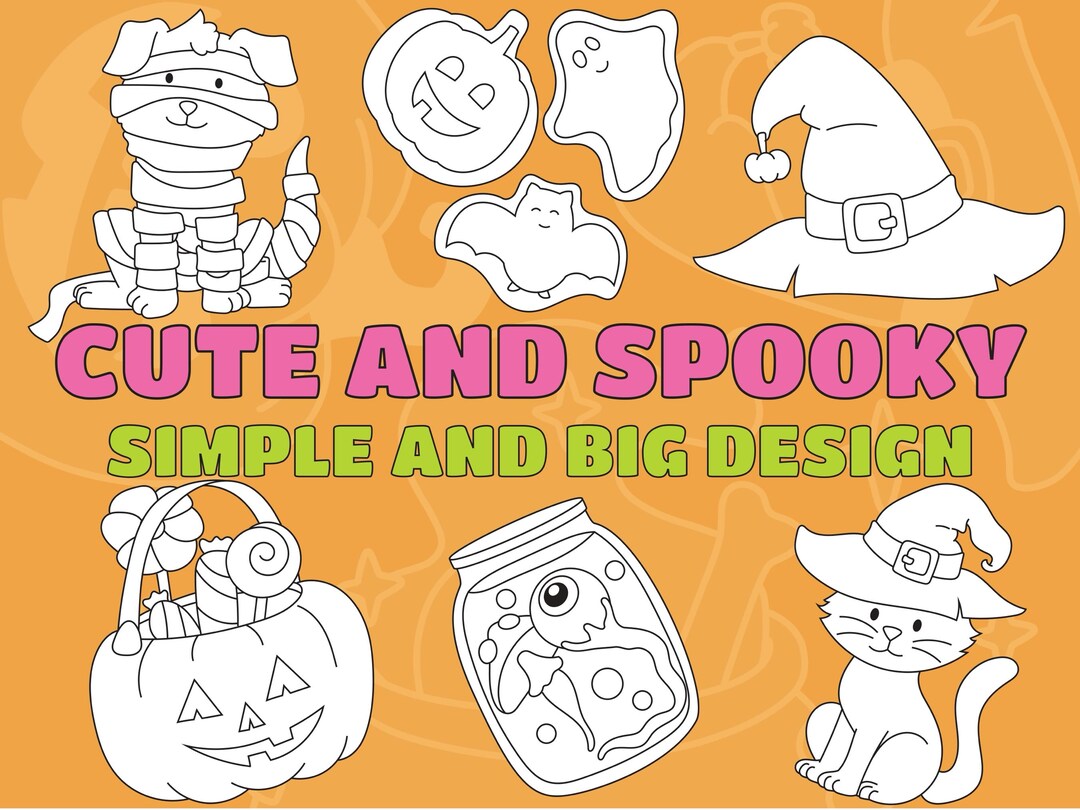 30 Cute and Spooky Coloring Pages Simple and Big Design - Etsy