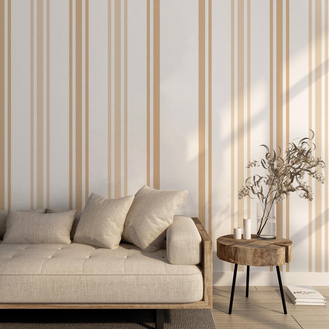 Beige Striped Wallpaper: Modern Vertical Lines, Peel and Stick - Etsy