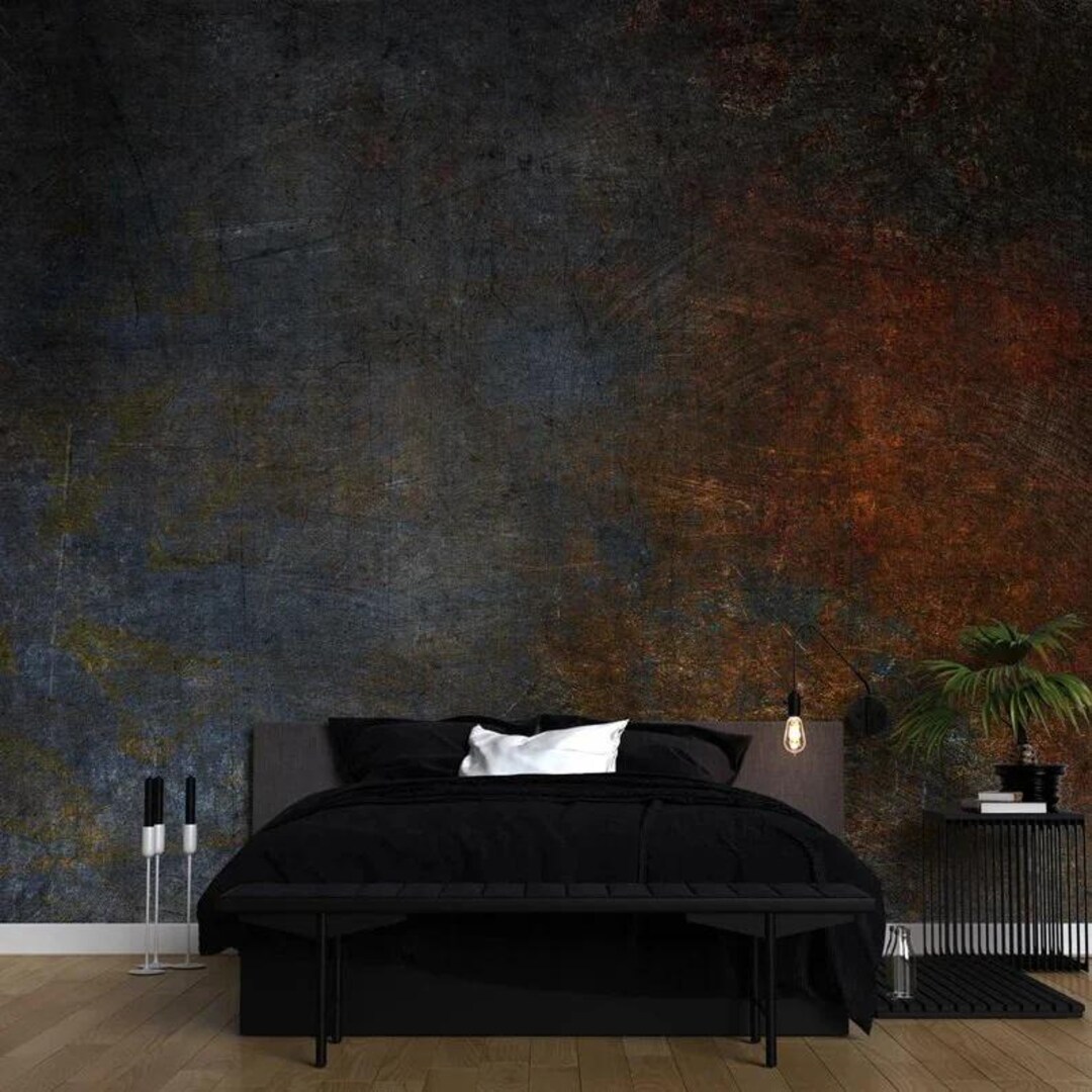 Rusty Metal Look Wallpaper: Dark Copper Stone, Peel and Stick Mural - Etsy
