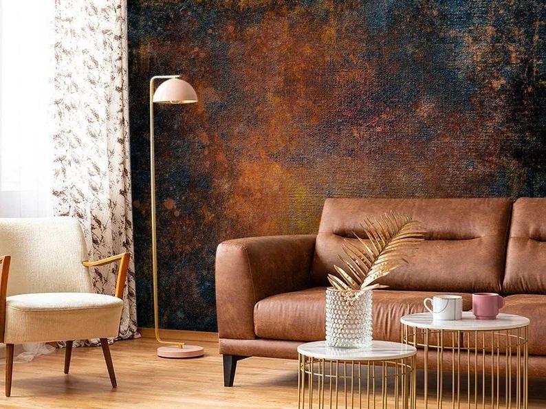 Rusty Metal Look Wallpaper: Brown Tone, Vintage Watercolor, Peel and ...