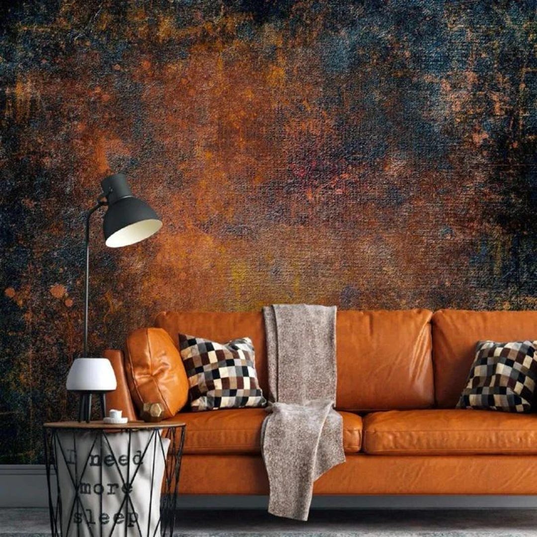 Rusty Metal Look Wallpaper: Brown Tone, Vintage Watercolor, Peel and ...