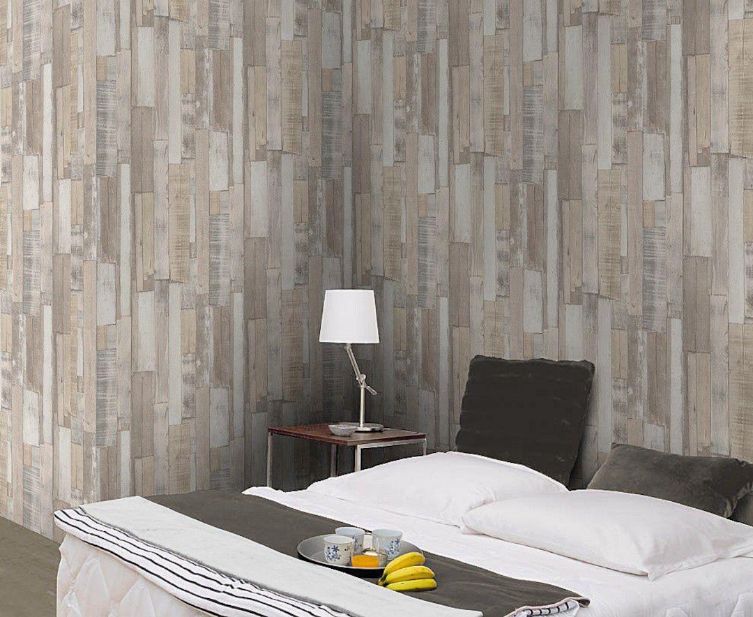 Whitewashed Wood Wallpaper, Rustic Distressed Wood Panel Wall Mural ...