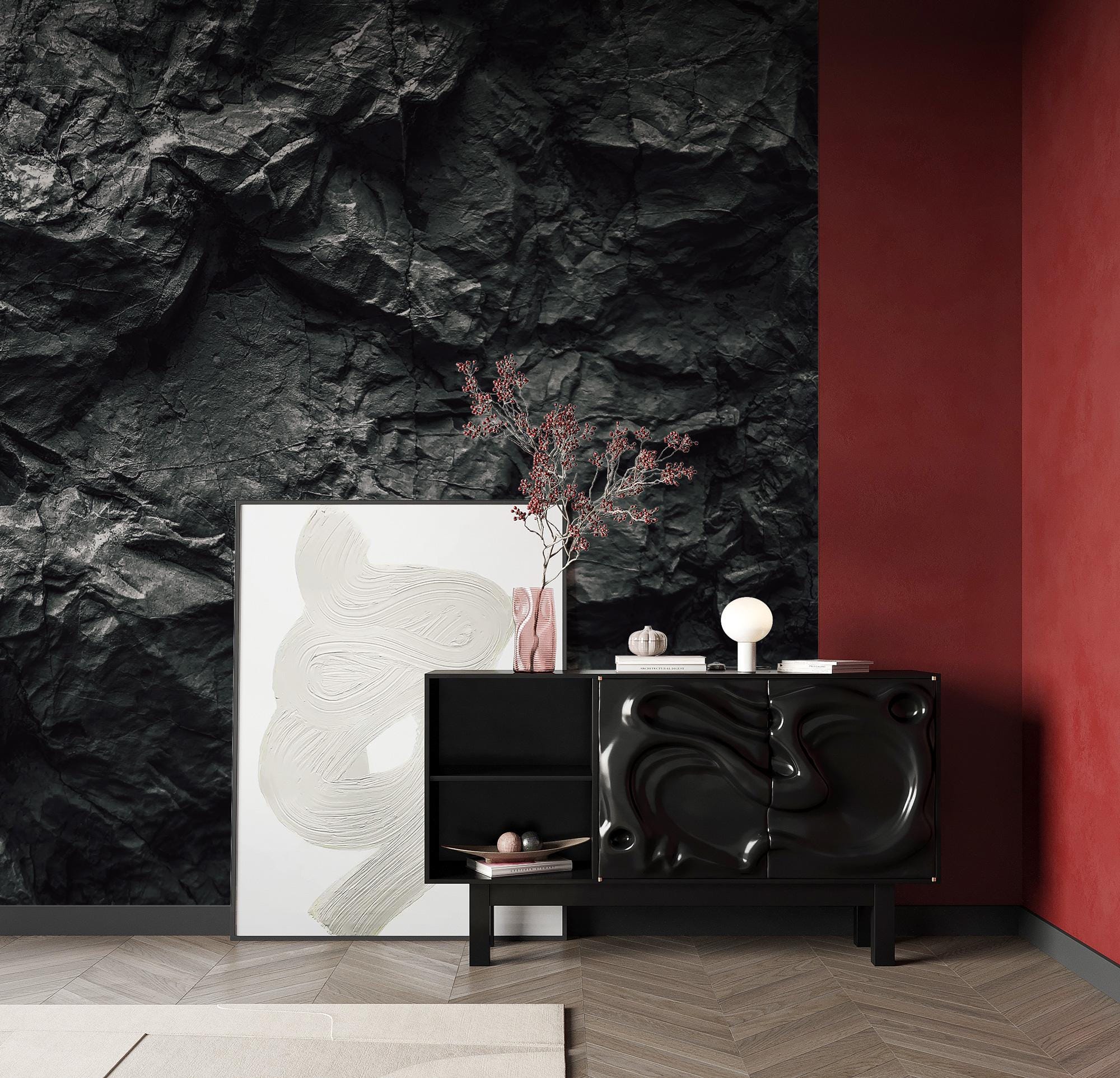 3D Stone Texture Wallpaper: Dark Rock Wall Mural, Modern Industrial ...