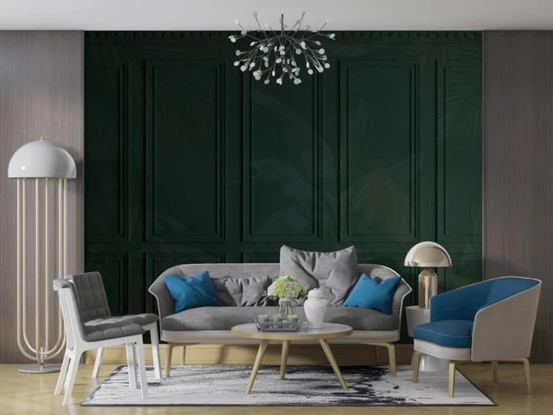 Elegant Dark Green Panel Wallpaper for Office Accent Wall, Luxury ...