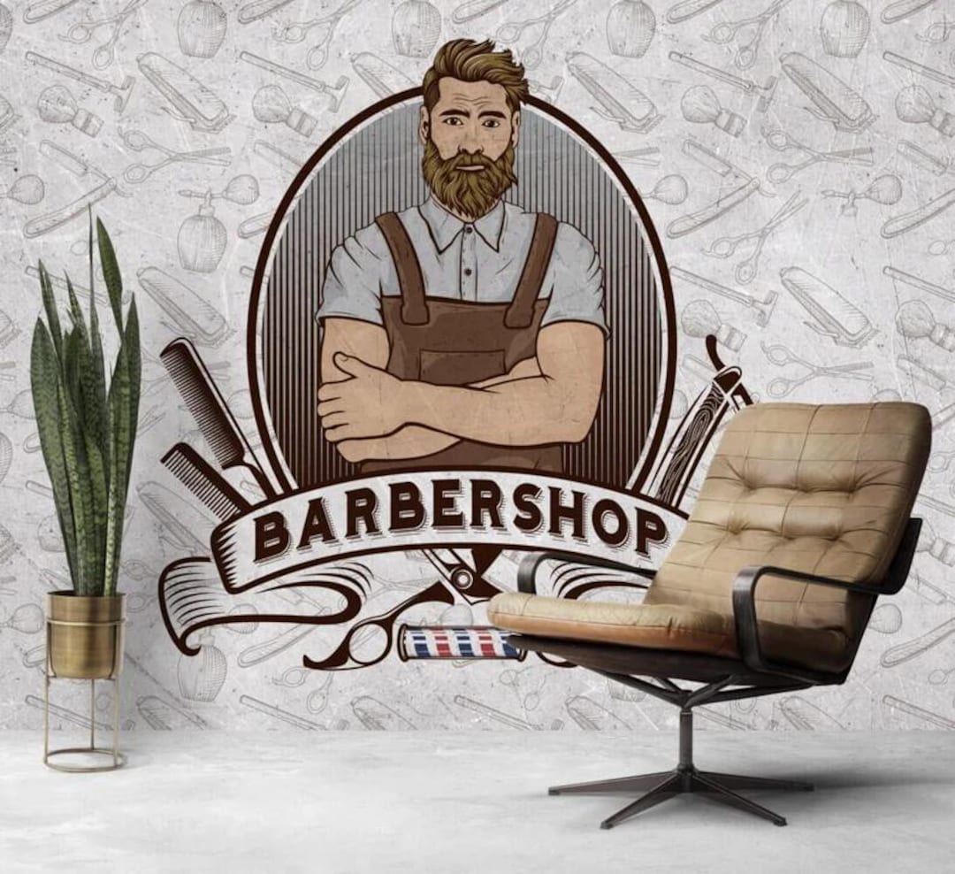 Barbershop Wallpaper for Men’s Hair Salon Decor Vintage Barber Wall ...