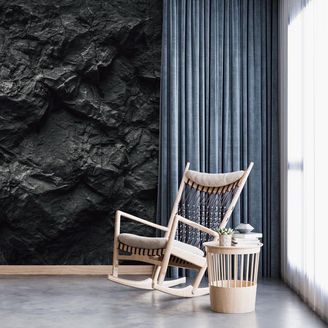 3D Stone Texture Wallpaper: Dark Rock Wall Mural, Modern Industrial ...