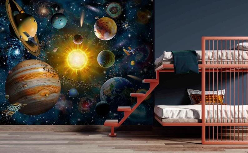 Planets Themed Wallpaper-space Themed Wallpaper-solar System Wall Mural ...