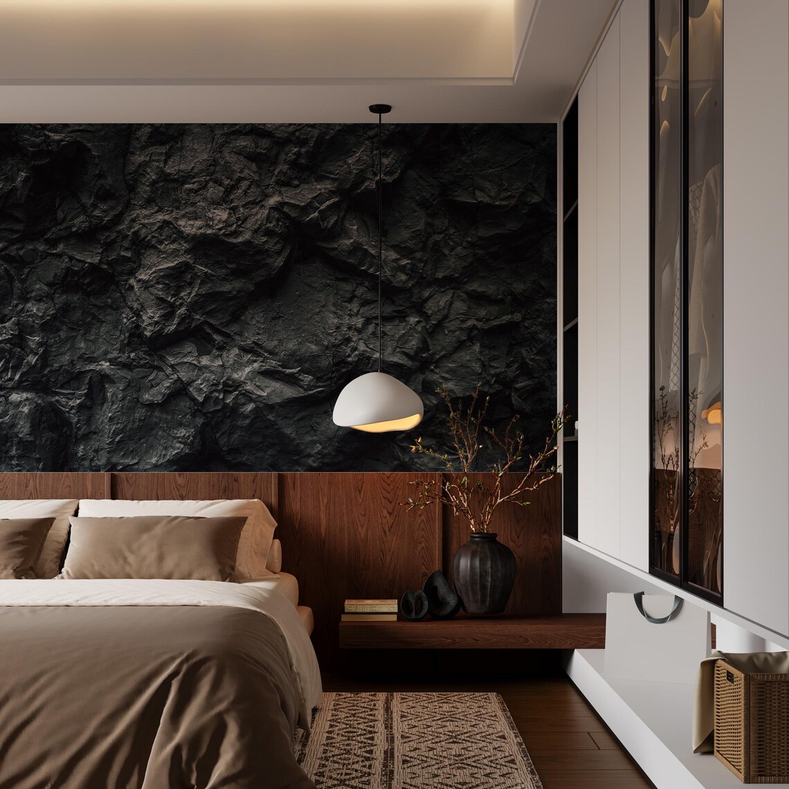 3D Stone Texture Wallpaper: Dark Rock Wall Mural, Modern Industrial ...