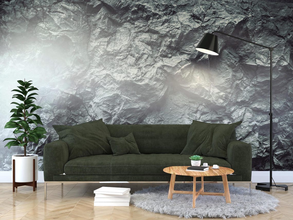 3D Stone Texture Wallpaper: Dark Rock Wall Mural, Modern Industrial ...