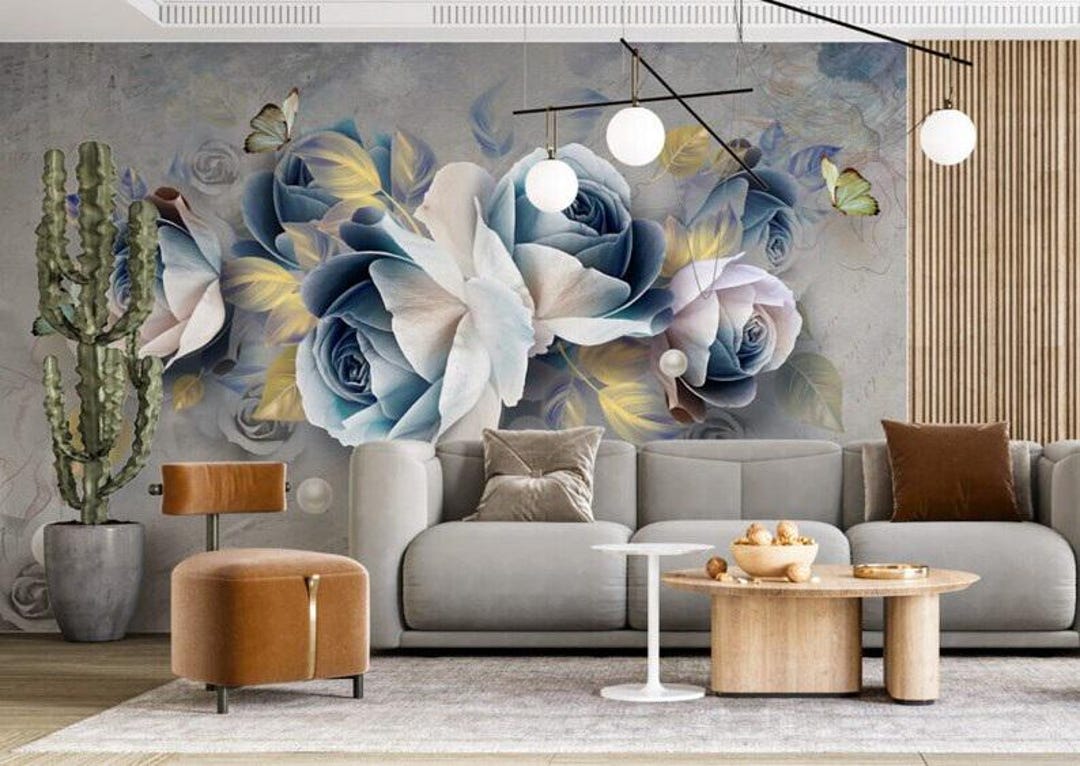 3D Looking Wallpaper With Blue Rose Pattern-3d Looking Roses and ...