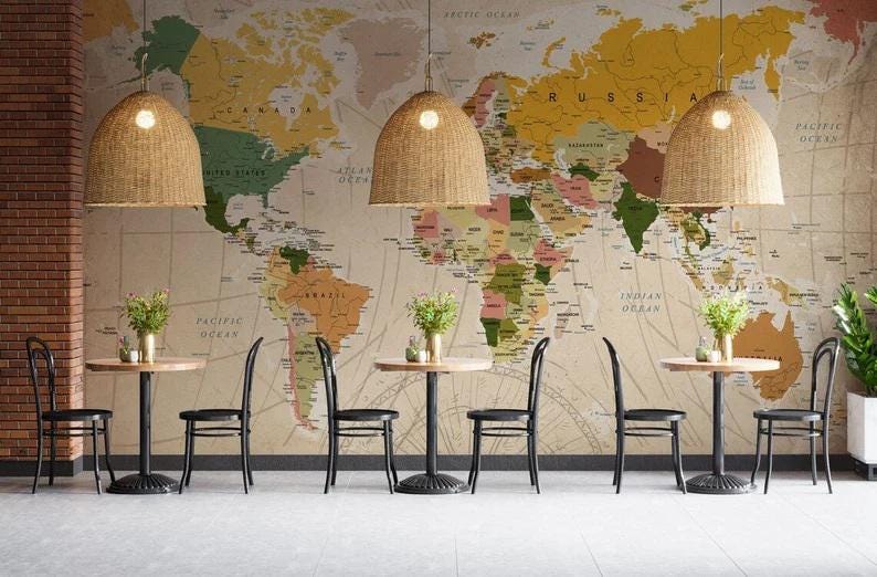 World Map Wallpaper , Office Decor Map Wallpaper , Stylish Peel and ...