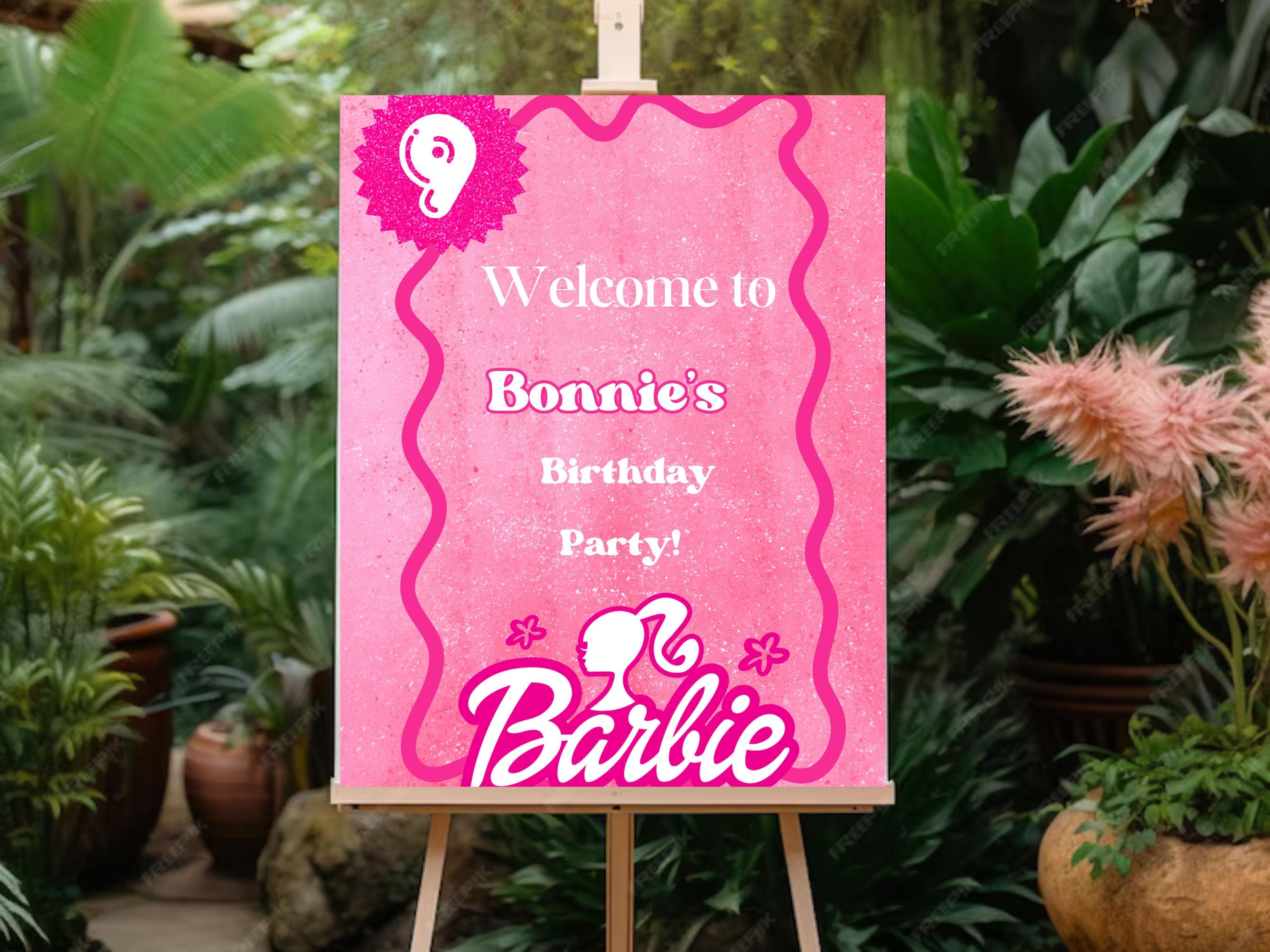 Pink Doll Birthday Welcome Sign, Barbie Themed Party Decor, Glitter ...