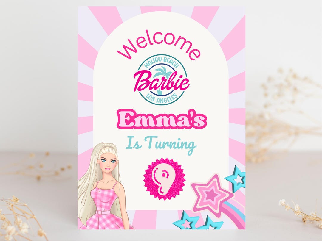 Pink Doll Birthday Welcome Sign Template,barb Doll Themed Birthday ...