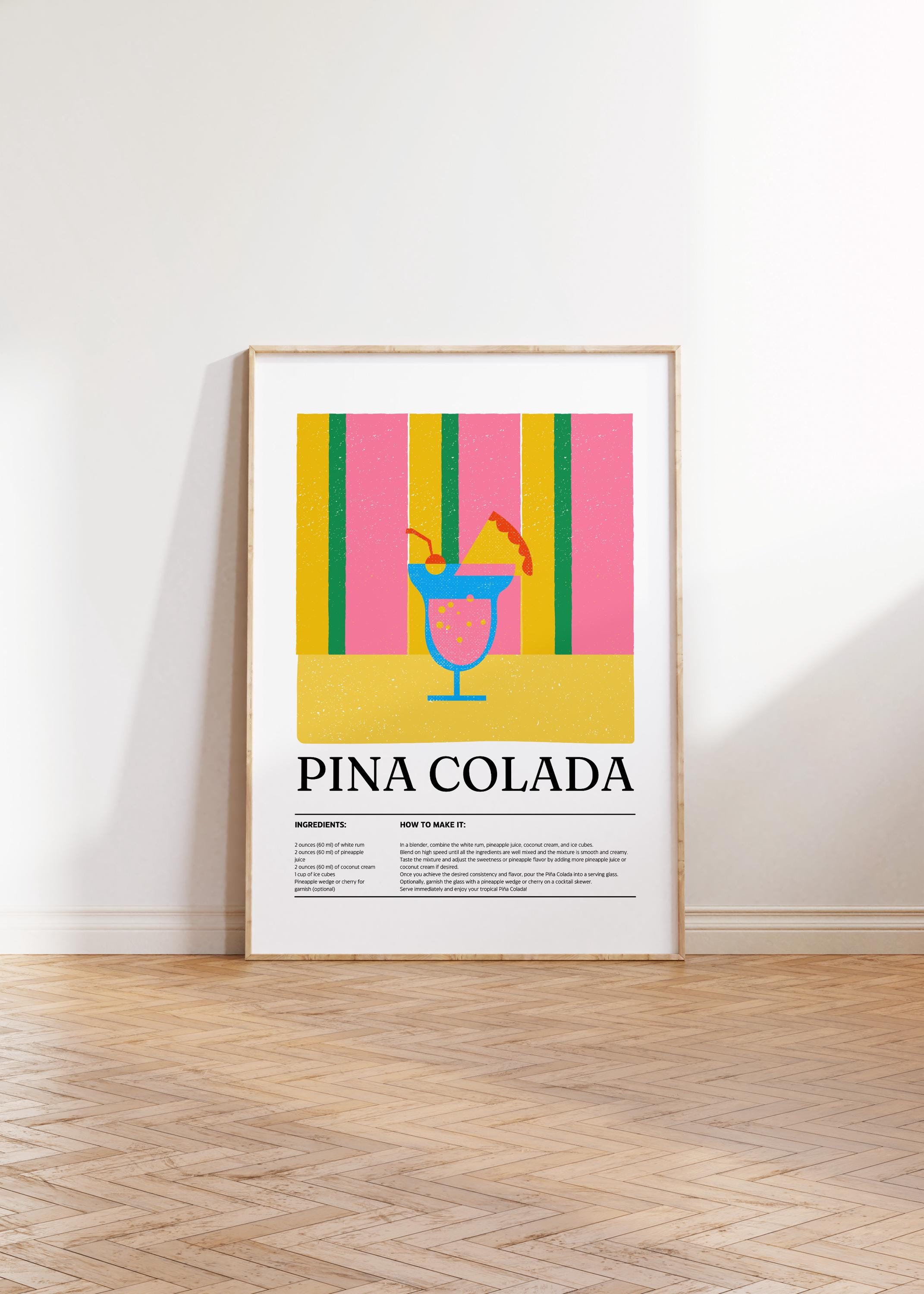 Pina Colada Classic Cocktail Print, Stylish Wall Art, Mixology Design ...