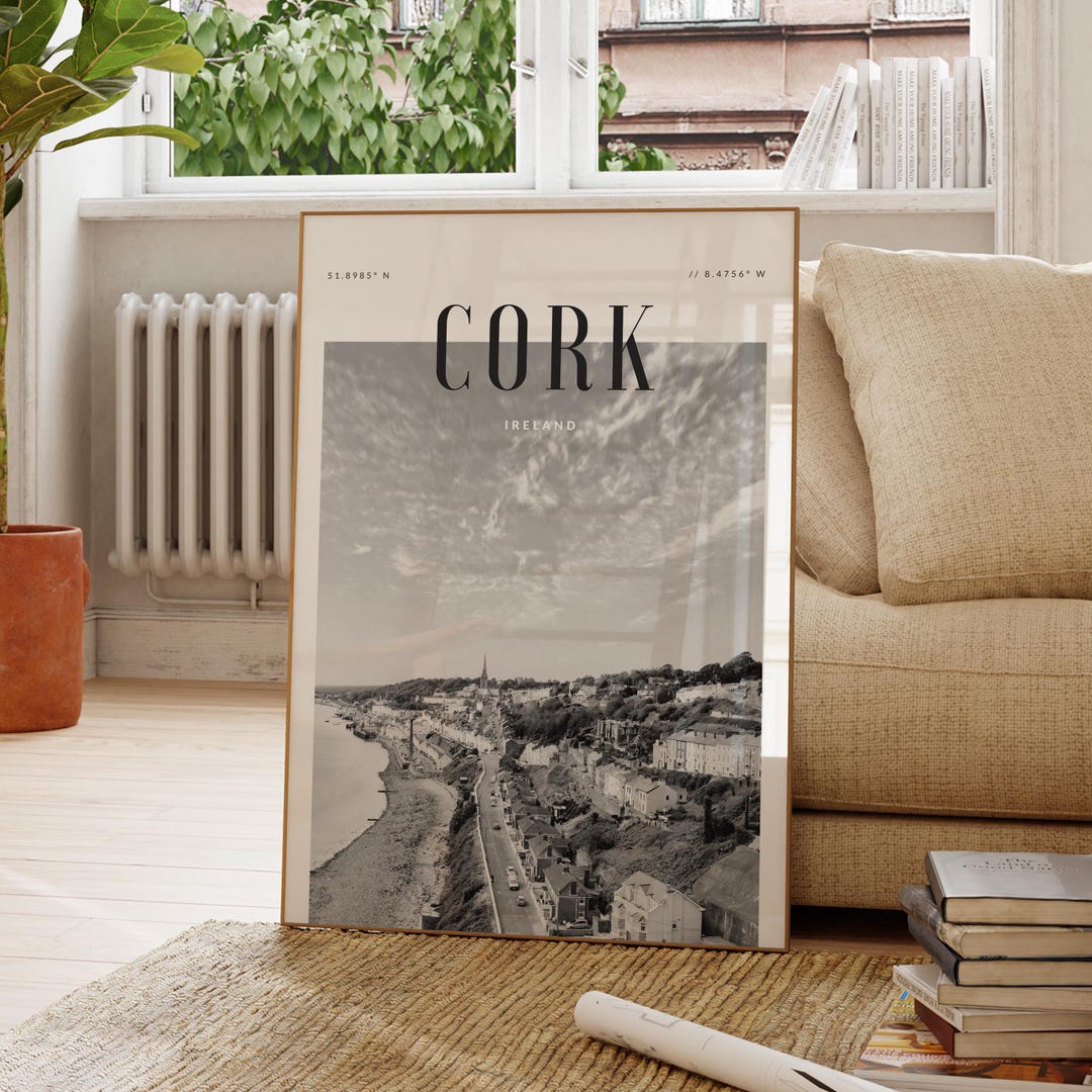 Cork Ireland Poster, Modern Travel Wall Art Design, Black and White Art ...