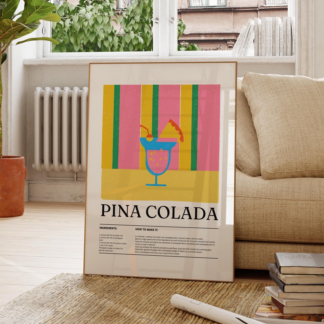 Pina Colada Classic Cocktail Print, Stylish Wall Art, Mixology Design ...
