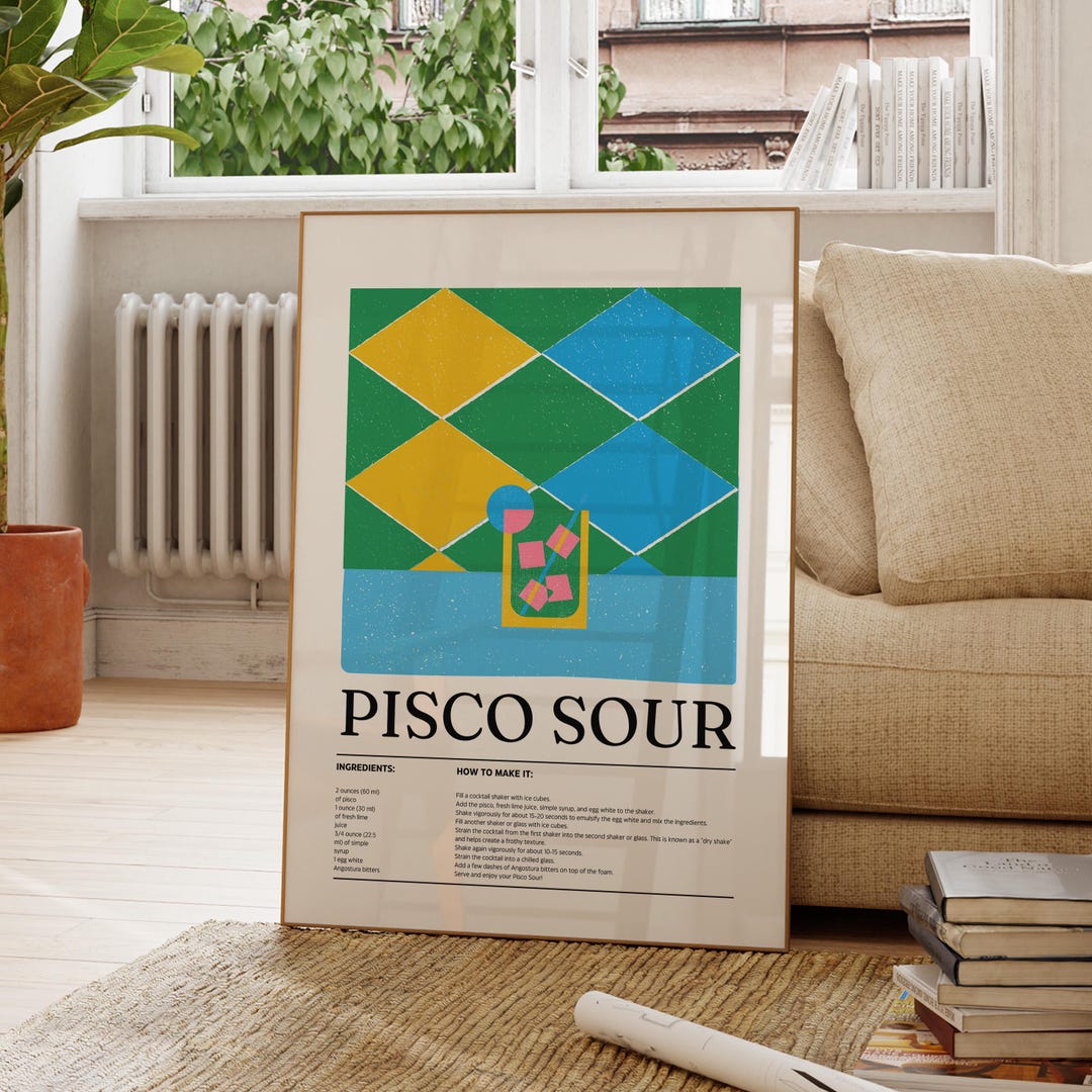 Pisco Sour Classic Cocktail Print, Stylish Wall Art, Mixology Design ...