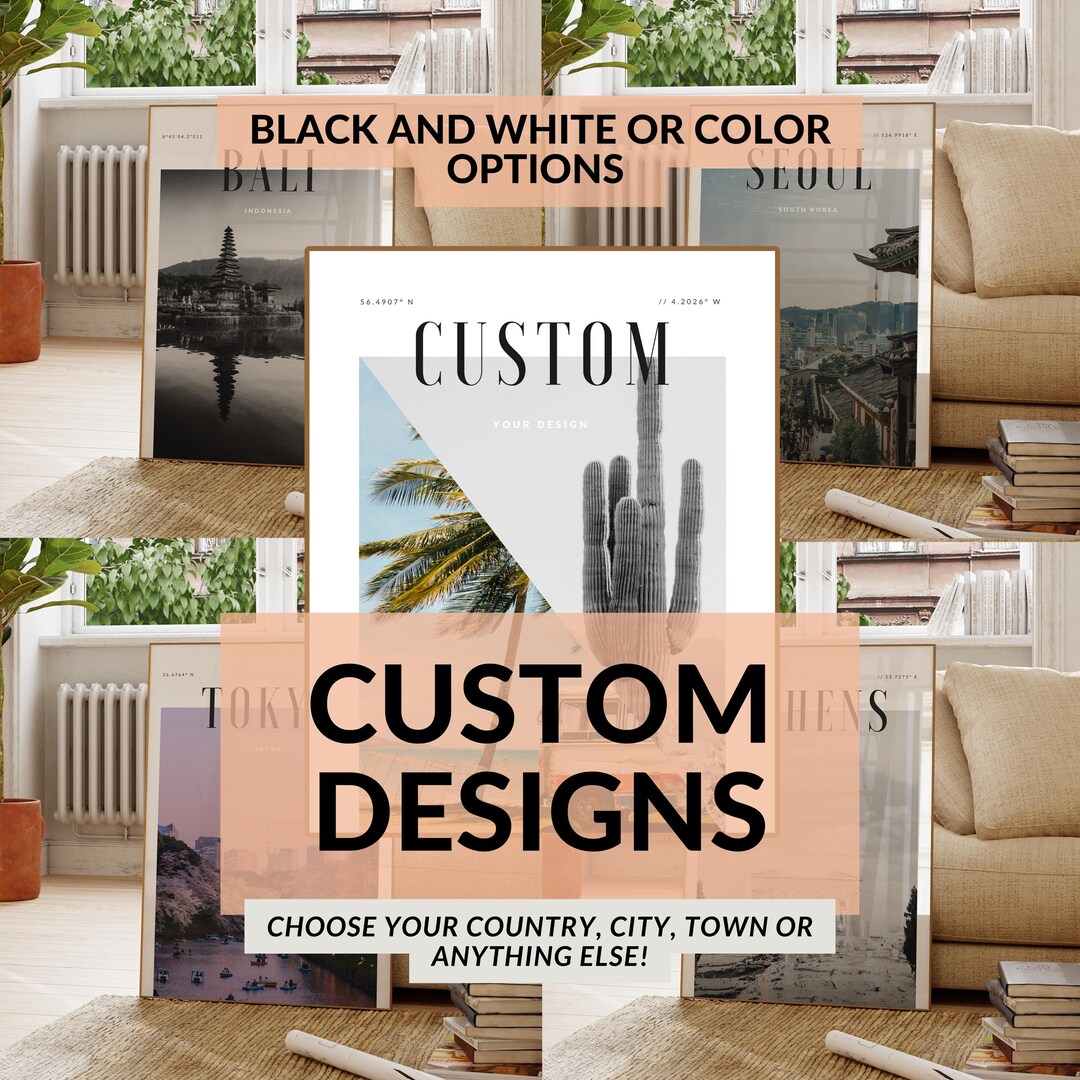 Personalized Modern Travel Wall Art Design, Color or Black and White ...