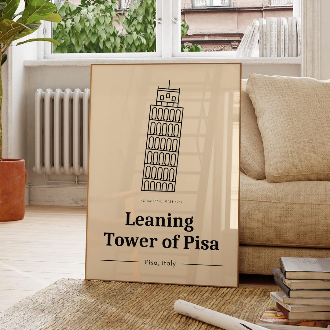 Leaning Tower of Pisa, Travel Poster, Italy, Minimal Outline Art, Gift ...