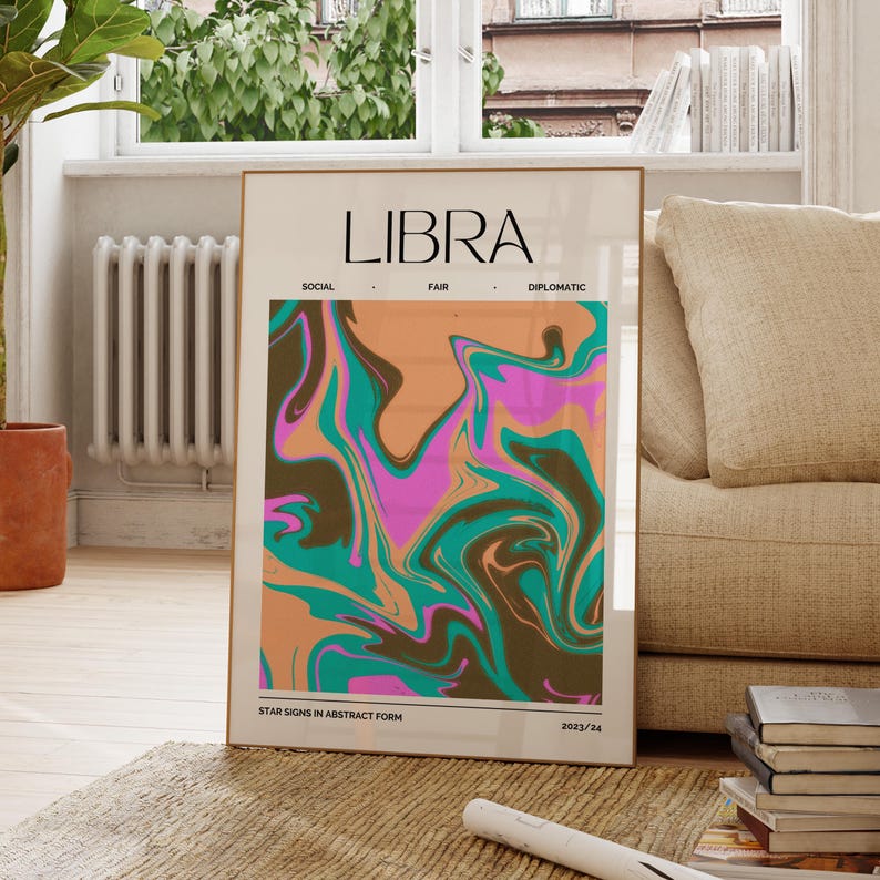 Libra Zodiac Sign Wall Art, Astrology Decor, Star Sign Print, Horoscope ...