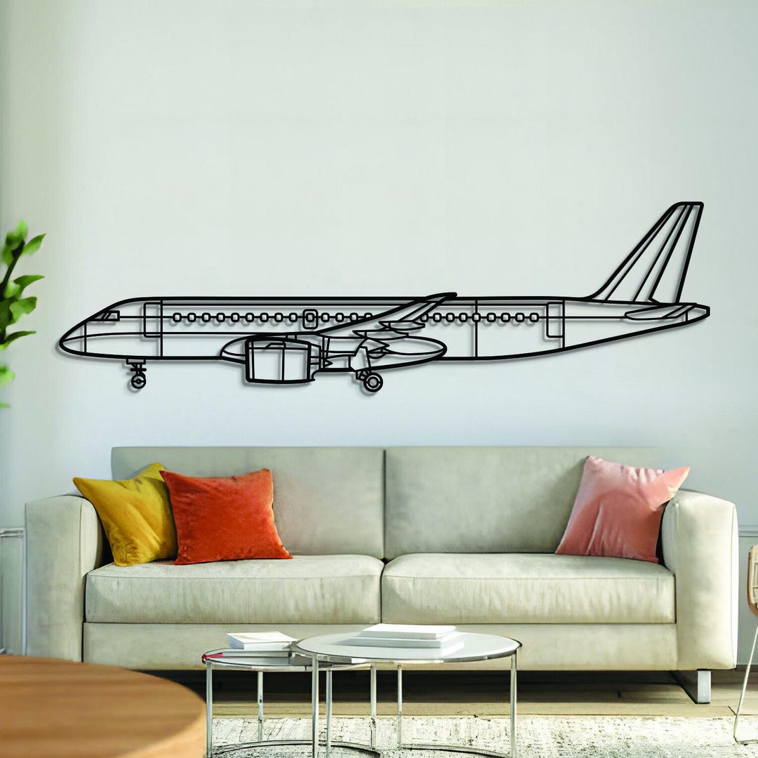 E190-E2 Metal Aircraft Wall Art, Airplane Silhouette, Metal Wall Art ...