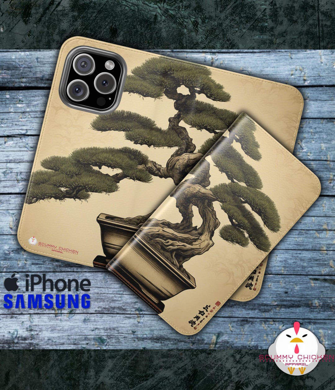 Japanese Bonsai Tree Flip Case | Vegan Leather Phone Case | iPhone & Samsung | Card Holder and ...