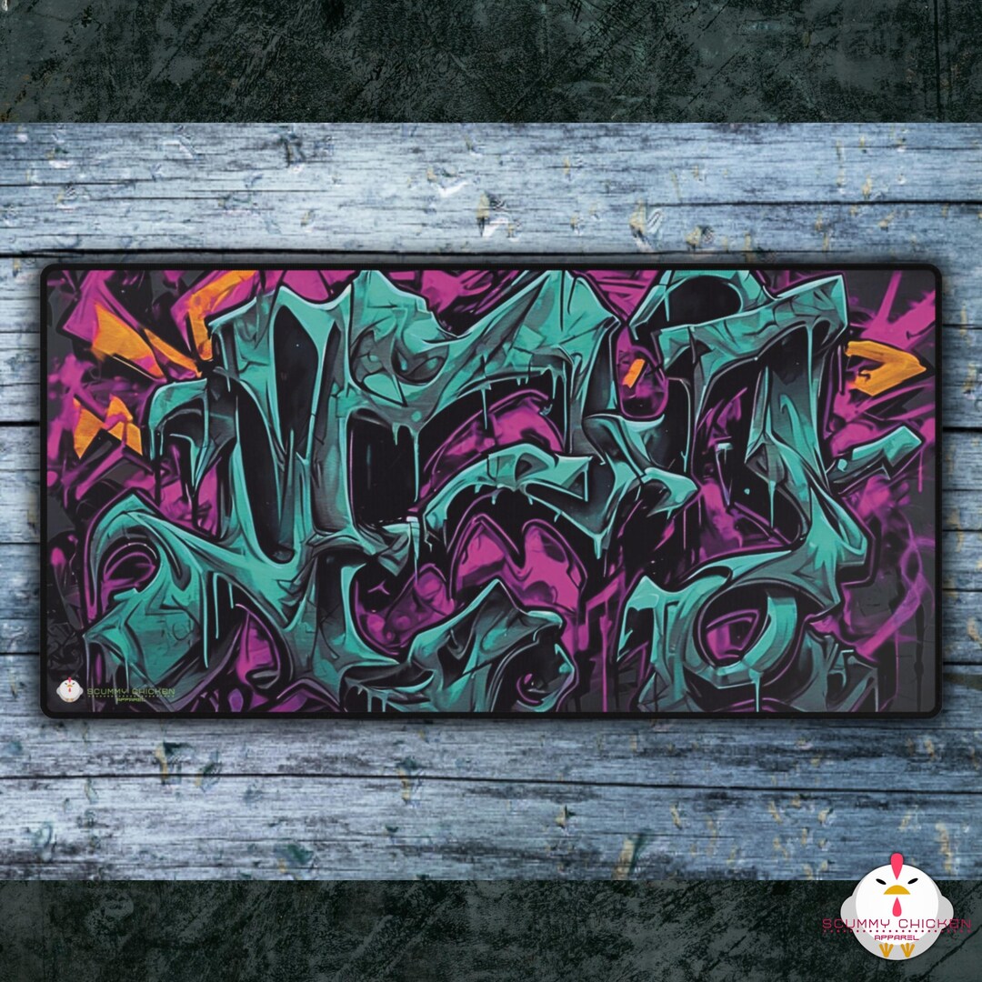 Retro Graffiti Style Desk Mat | Large Gaming Mouse Mat | Non-slip ...
