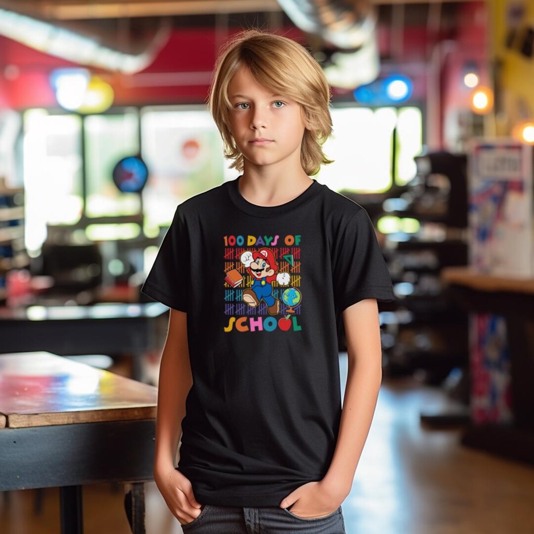Super Mario 100 Days of School T-shirt, Super Mario Youth T-shirt ...