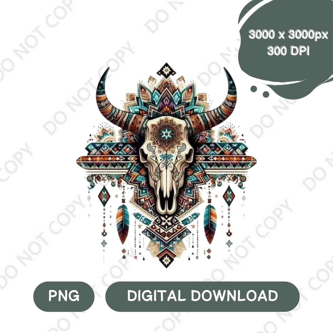 Boho Bull Skull PNG Tribal Western Floral Clipart Aztec Buffalo Head ...