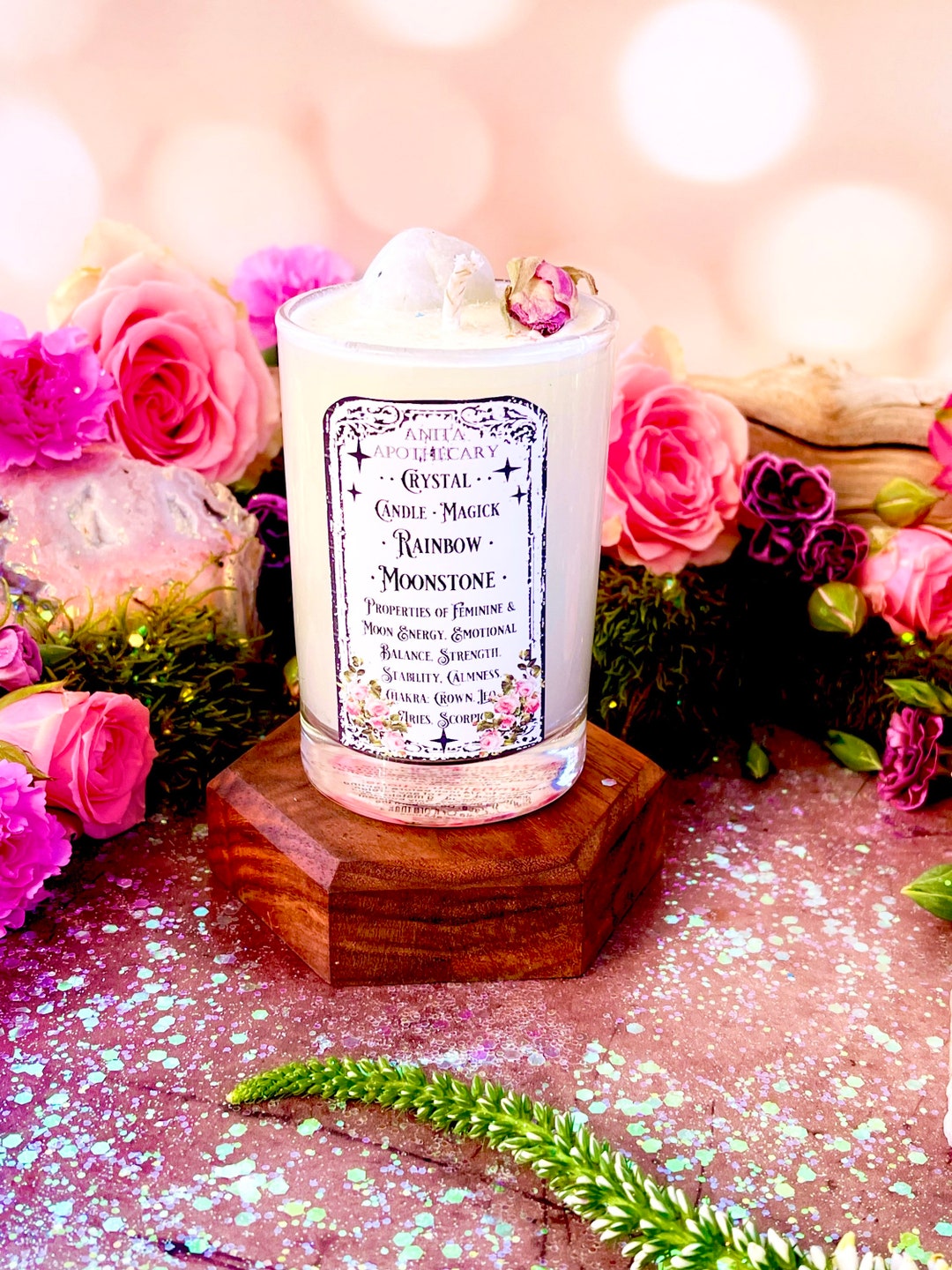 Rainbow Moonstone Candle Anita Apothecary, Crystal Candles, Rainbow ...